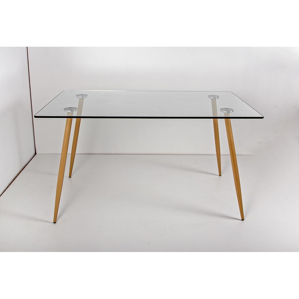 MESA RECTANGULAR BOSTON VIDRIO TEMPLADO 12MM PATAS METAL MADERA UDT5003NA (140 x 80 x 75cm ...